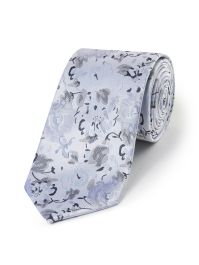 Light Blue Floral Silk Tie and Pocket Square