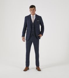 Doyle Tailored Suit Navy Blue Check Tweed