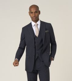 Elijah Tailored Fit Suit Navy Blue Check