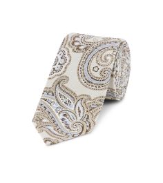 Cream / Blue Paisley Silk Tie