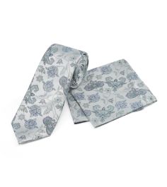 Floral Mint Green Silk Tie with Pocket Square