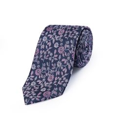 Navy / Pink Ditsy Floral Design Tie